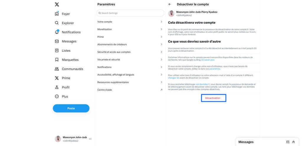 Comment désactiver ou supprimer son compte X