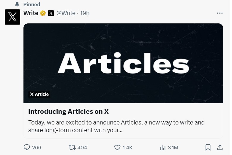 X rend possible la publication des articles sur sa plateforme